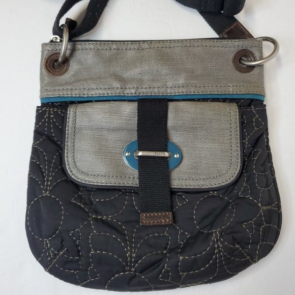 Fossil | Bags | Fossil Key Per Black Quilted Stitch Canvas Leather Hobo ...